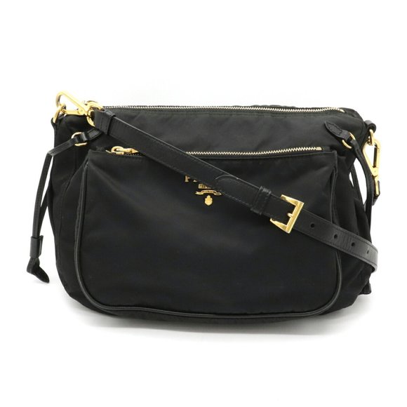 Prada | Bags | Prada Prada Nylon Shoulder Bag Diagonal Leather Nero ...